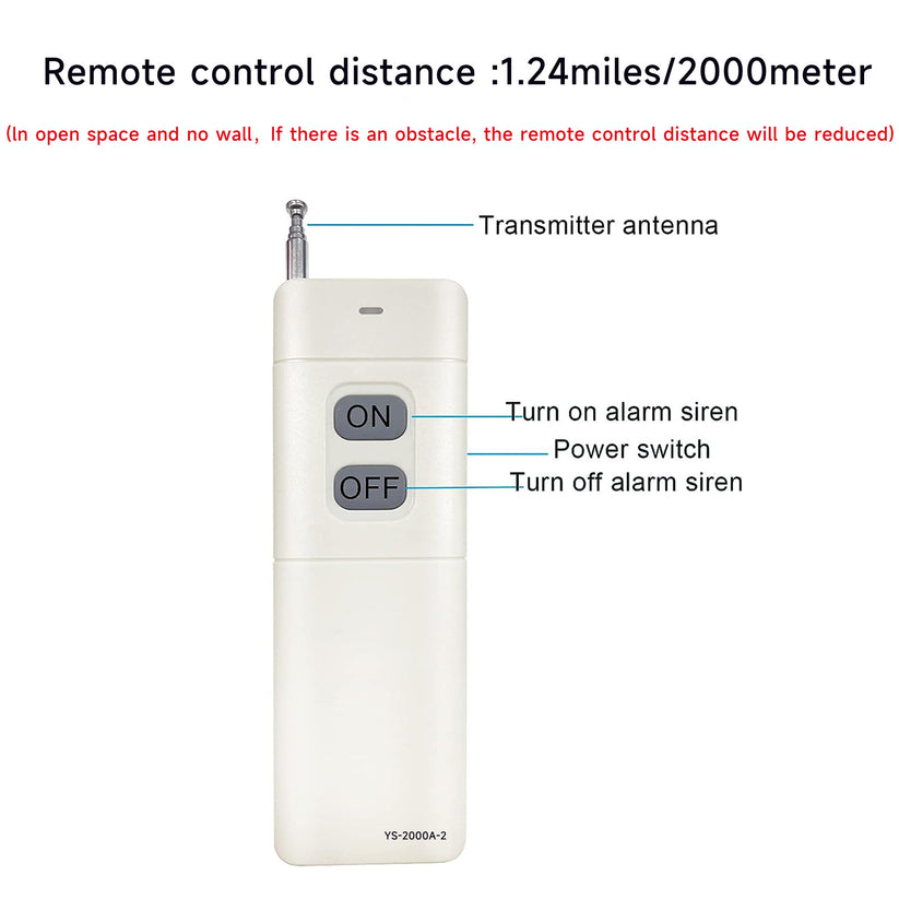 Wireless Remote Control 2000m/1.24mile（No Wall) Control Siren Turn On ...