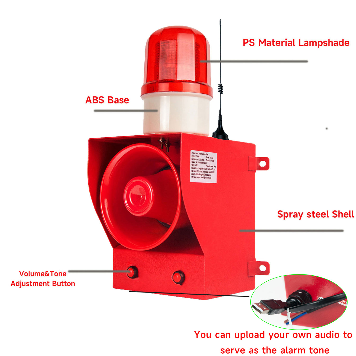 YASONG 500m Wireless Remote Control Siren Adjustable Volume Tone Water ...