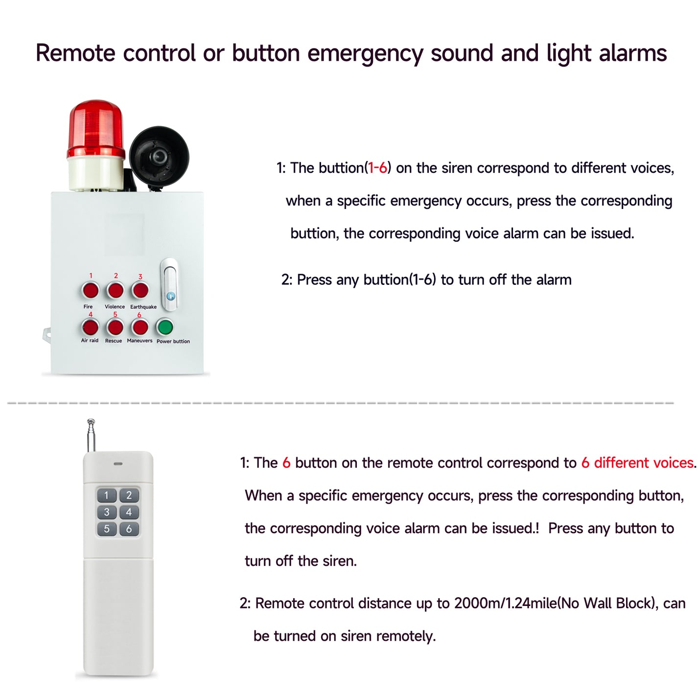Wireless Emergency Alert Alarm Siren 2000m Remote Control Fire Air Rai ...